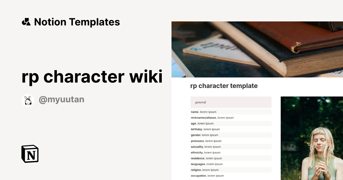 תבנית rp character wiki | Marketplace של Notion