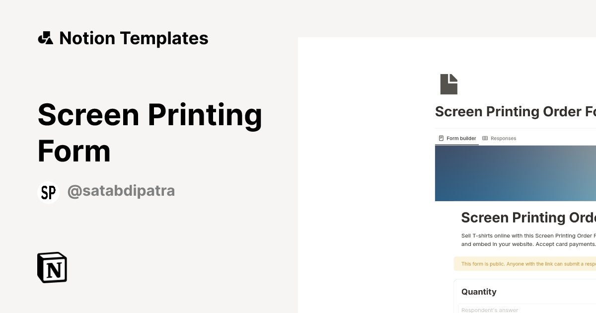 תבנית Screen Printing Form | Marketplace של Notion