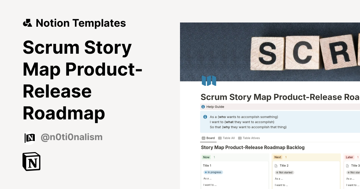 תבנית Scrum Story Map Product-Release Roadmap | Marketplace של Notion
