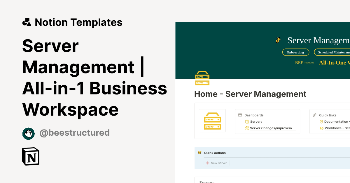 תבנית Server Management | All-in-1 Business Workspace מאת BeeStructured ...