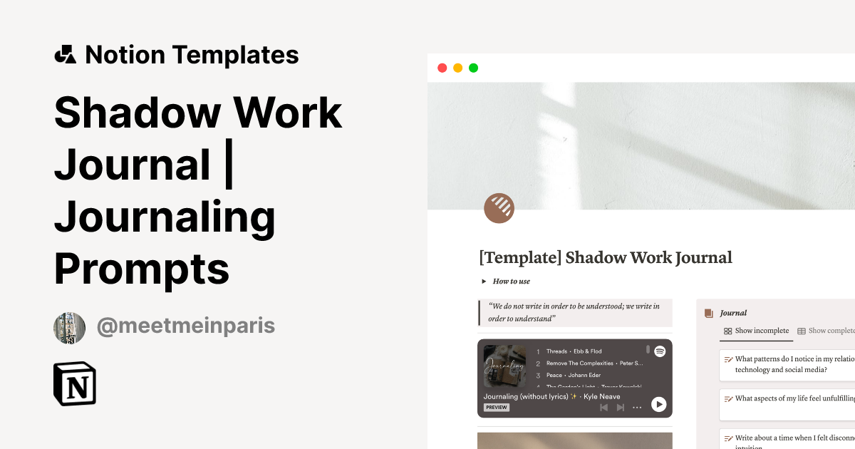 תבנית Shadow Work Journal | Journaling Prompts | Marketplace של Notion