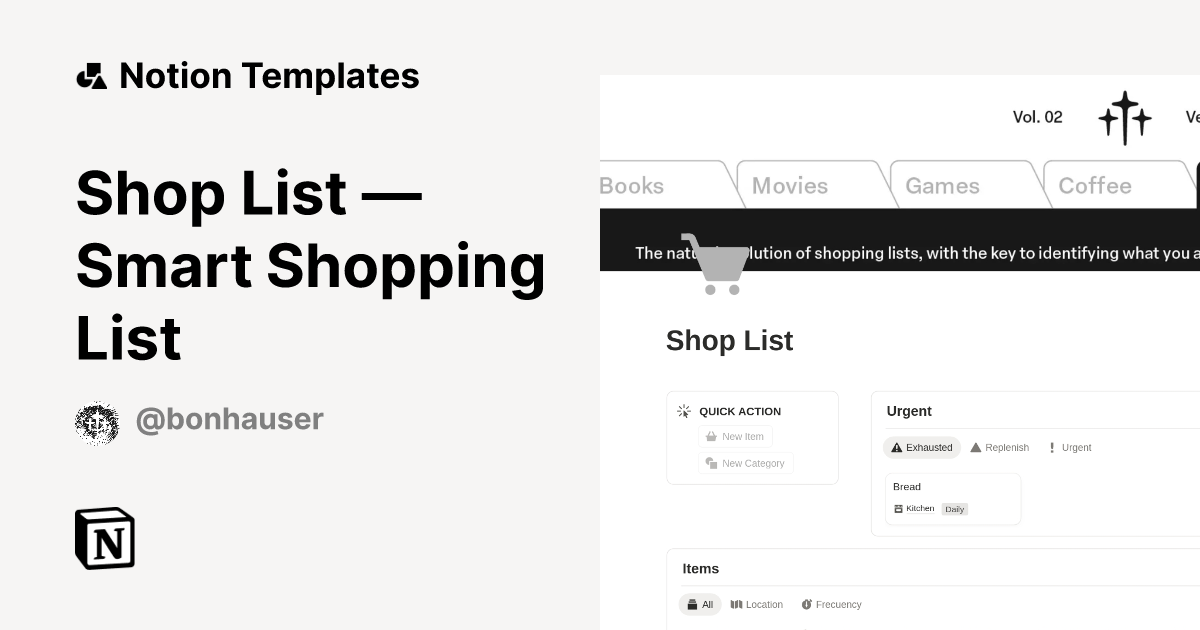 תבנית Shop List — Smart Shopping List | Marketplace של Notion