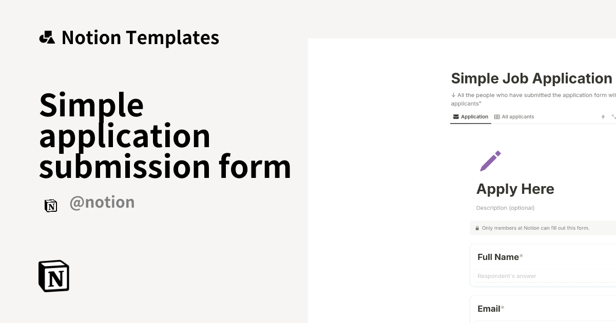 תבנית Simple application submission form מאת Notion | Marketplace של Notion