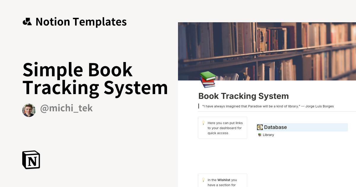 תבנית Simple Book Tracking System | Marketplace של Notion