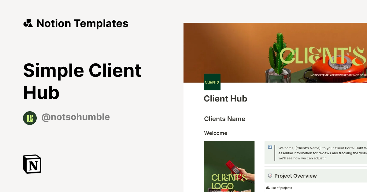 תבנית Simple Client Hub מאת Not So Humble | Marketplace של Notion
