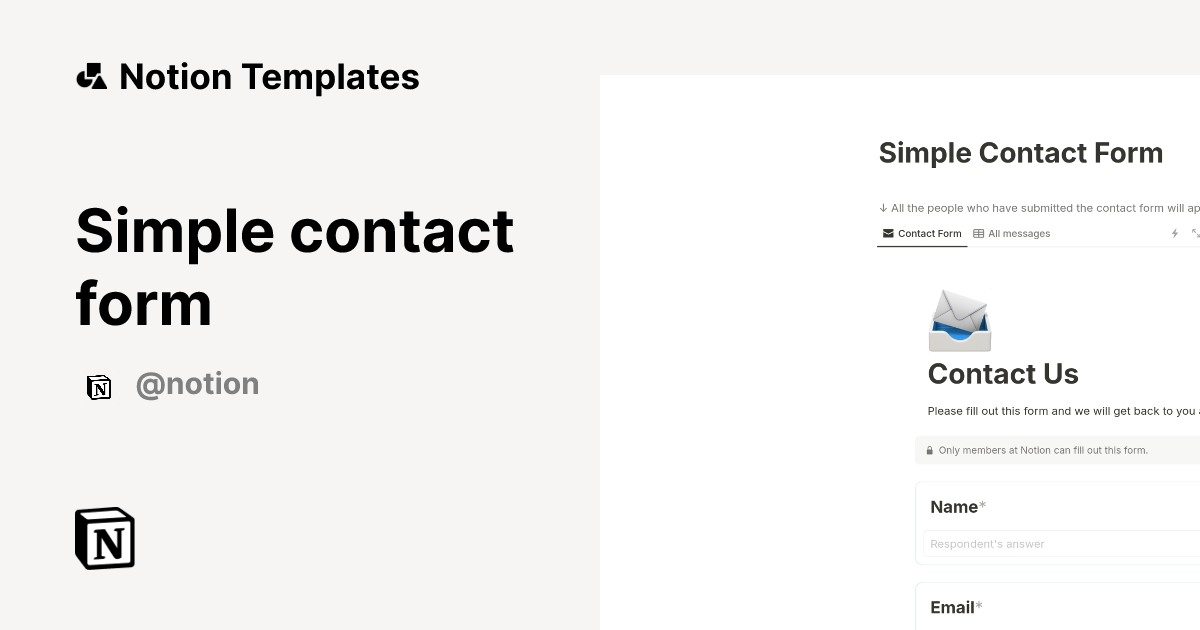 תבנית Simple contact form מאת Notion | Marketplace של Notion