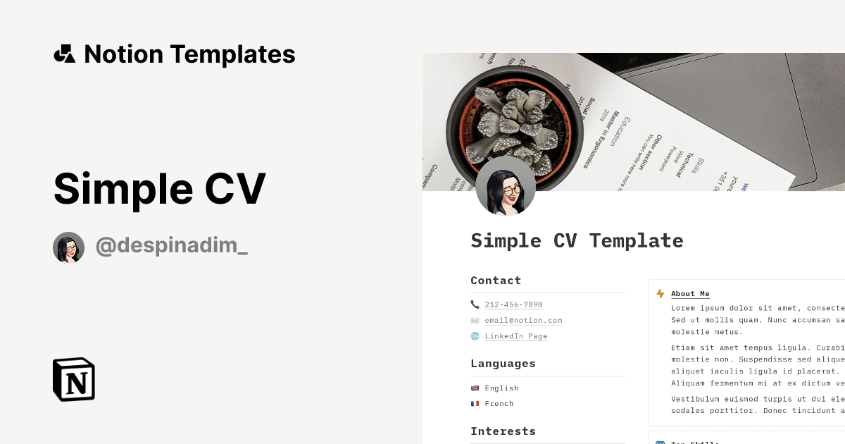 תבנית Simple CV | Marketplace של Notion