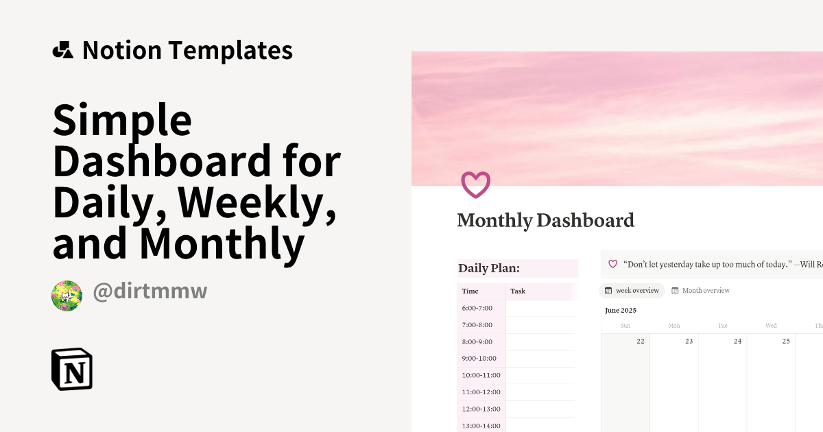 תבנית Simple Dashboard for Daily, Weekly, and Monthly | Marketplace של ...