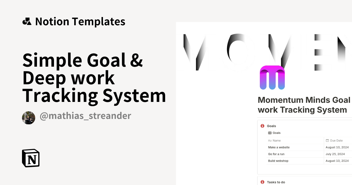 תבנית Simple Goal & Deep work Tracking System | Marketplace של Notion