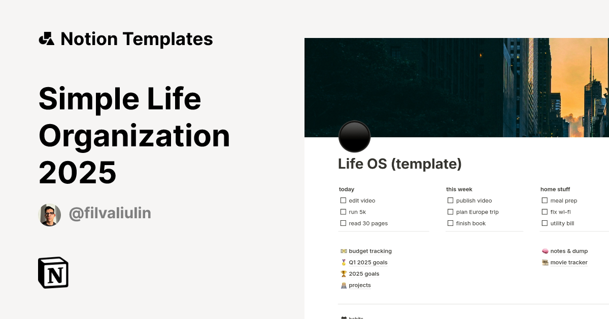 תבנית Simple Life Organization 2025 | Marketplace של Notion