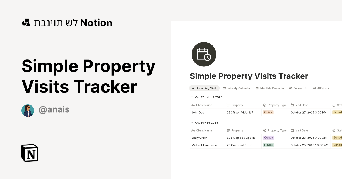 תבנית Simple Property Visits Tracker | Marketplace של Notion