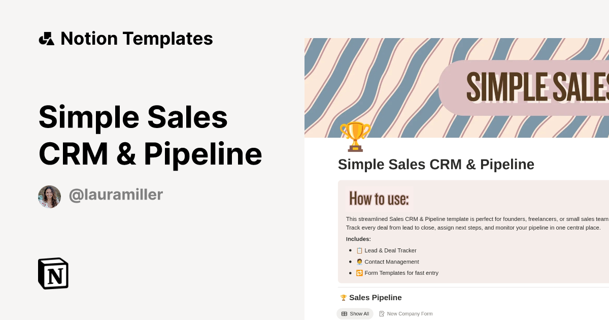 תבנית Simple Sales CRM & Pipeline | Marketplace של Notion