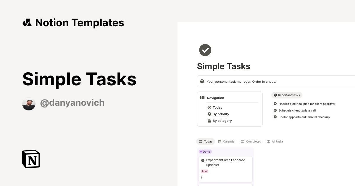 תבנית Simple Tasks | Marketplace של Notion