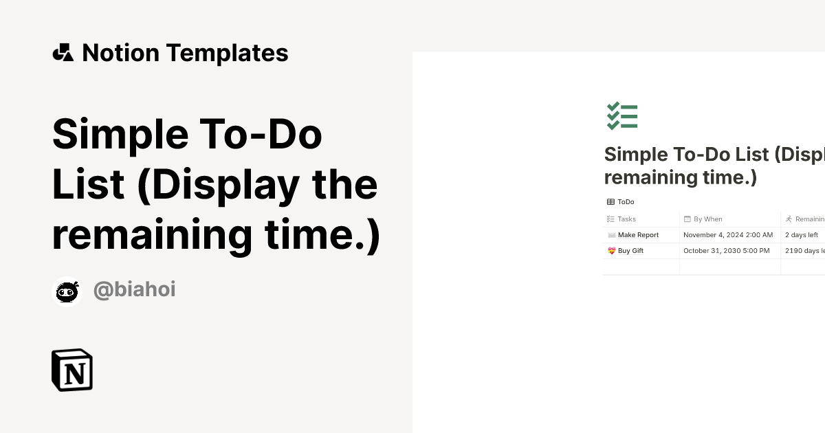 תבנית Simple To-Do List (Display the remaining time.) | Marketplace של ...