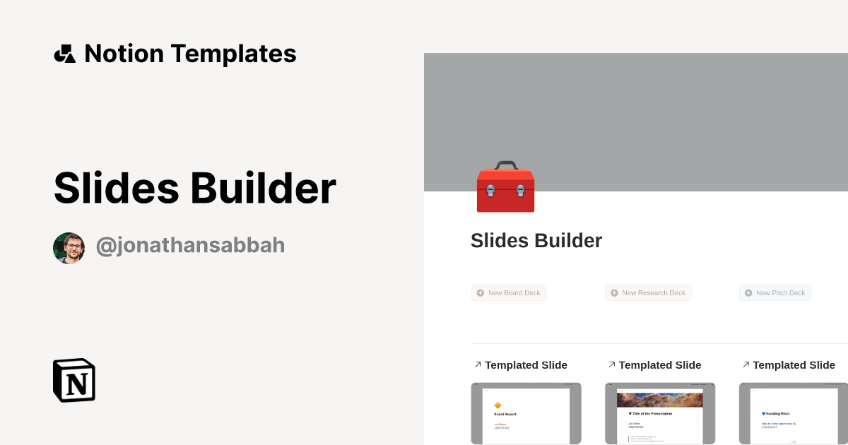 תבנית Slides Builder מאת Jonathan Sabbah | Marketplace של Notion