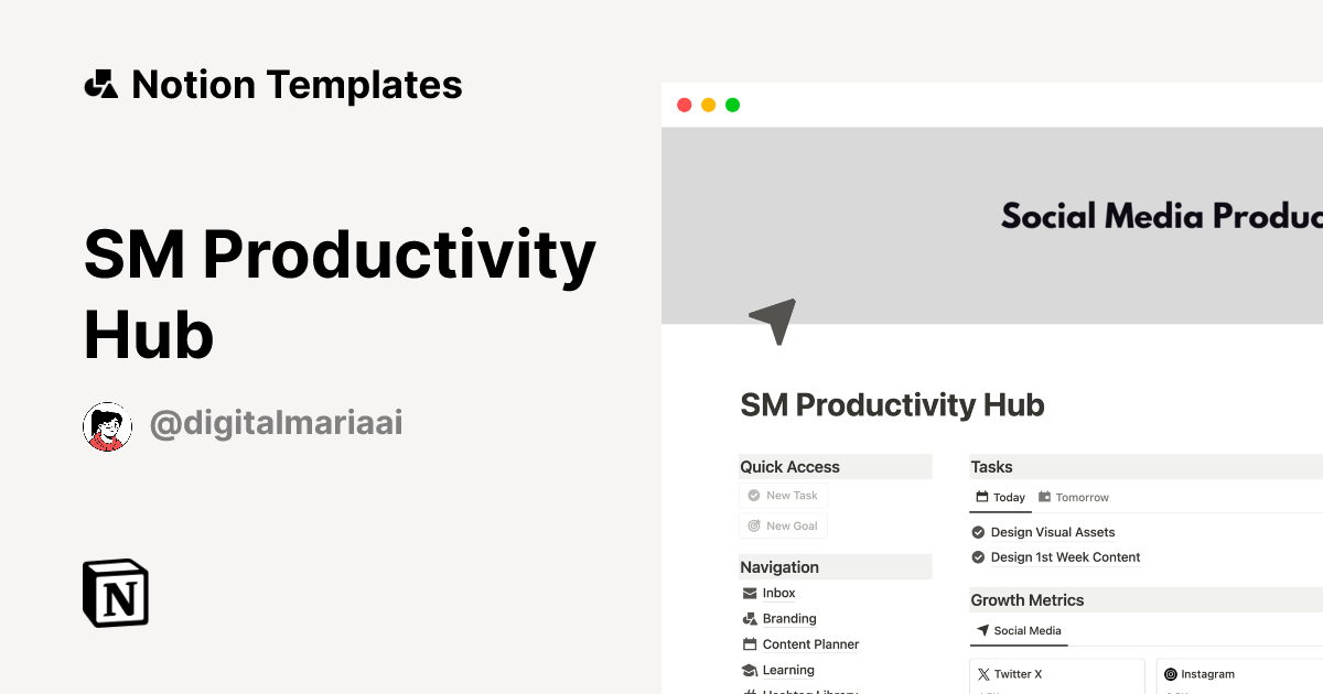 תבנית SM Productivity Hub מאת Maria Naveed | Marketplace של Notion