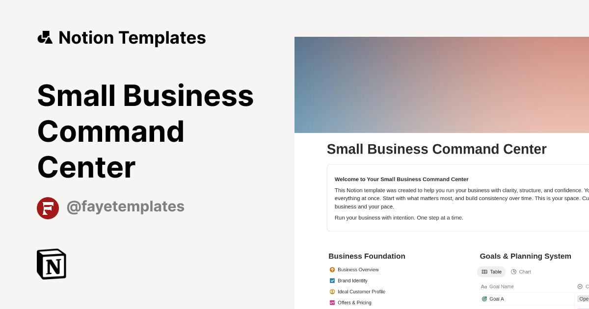 תבנית Small Business Command Center | Marketplace של Notion