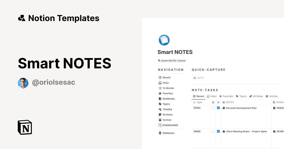 תבנית Smart NOTES | Marketplace של Notion