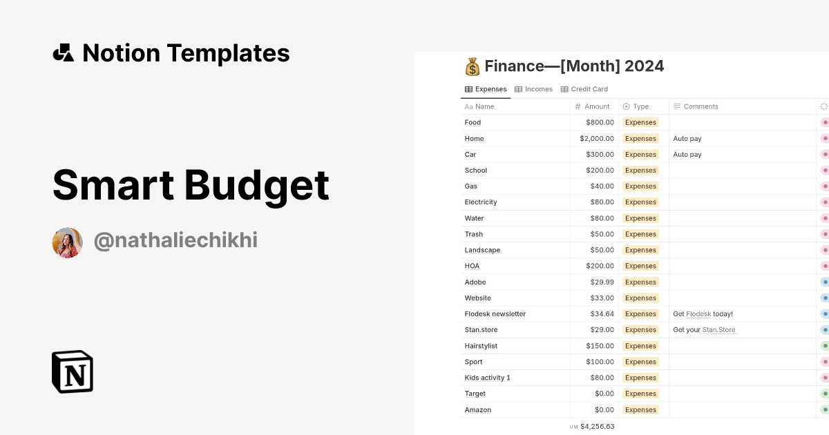 תבנית Smart Budget | Marketplace של Notion