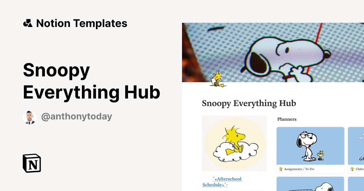 תבנית Snoopy Everything Hub מאת AnthonyToday | Marketplace של Notion