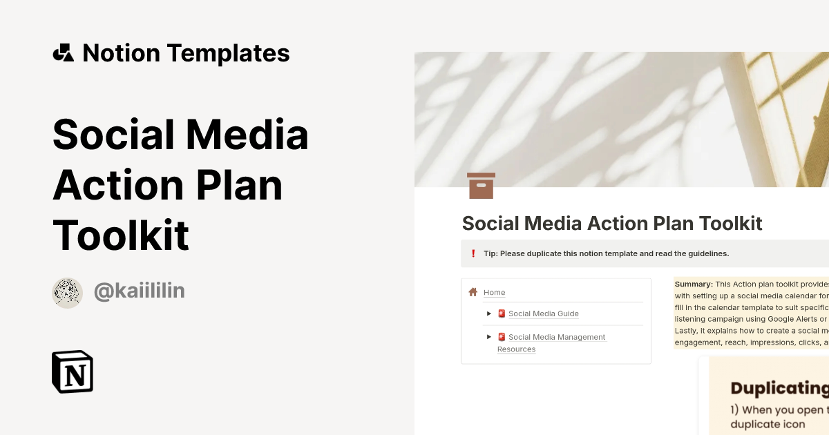 תבנית Social Media Action Plan Toolkit מאת Kath | Marketplace של Notion
