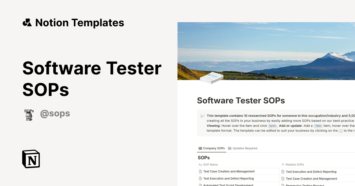 תבנית Software Tester SOPs מאת SOPs | Marketplace של Notion