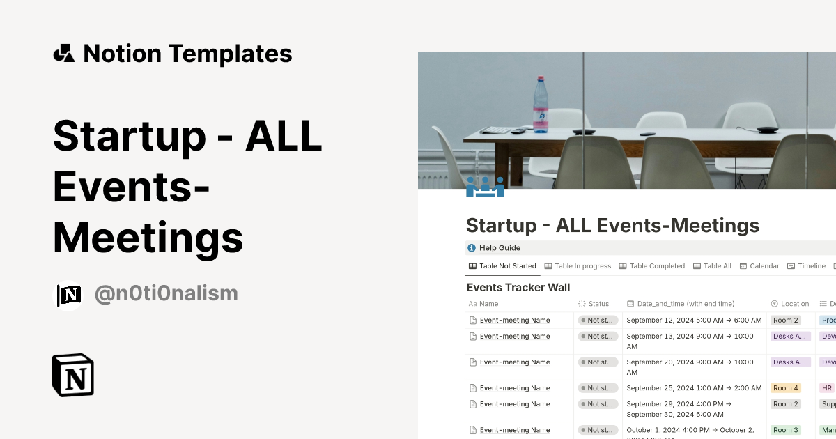 תבנית Startup - ALL Events-Meetings | Marketplace של Notion