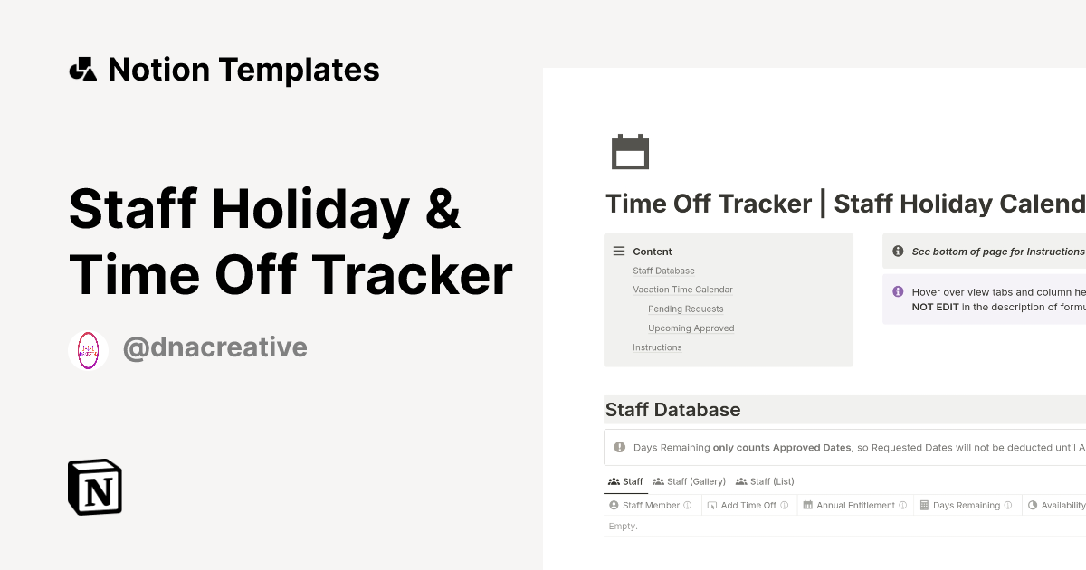 תבנית Staff Holiday & Time Off Tracker מאת DnA Creative | Marketplace ...