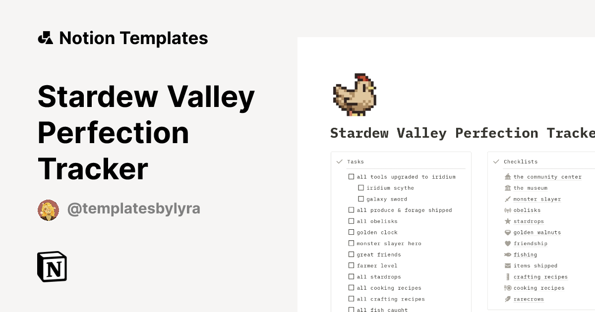 תבנית Stardew Valley Perfection Tracker | Marketplace של Notion