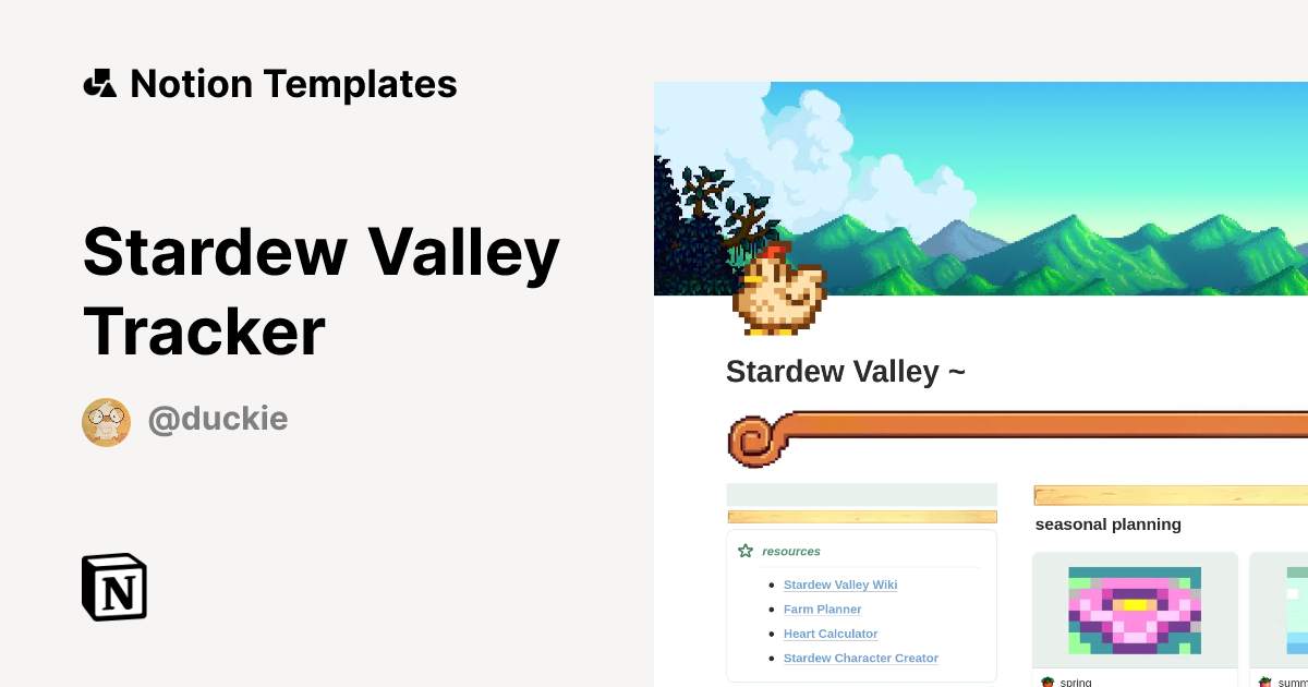 תבנית Stardew Valley Tracker | Marketplace של Notion
