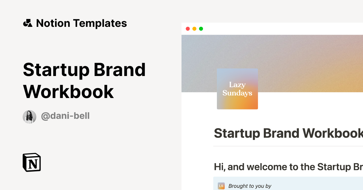 תבנית Startup Brand Workbook | Marketplace של Notion