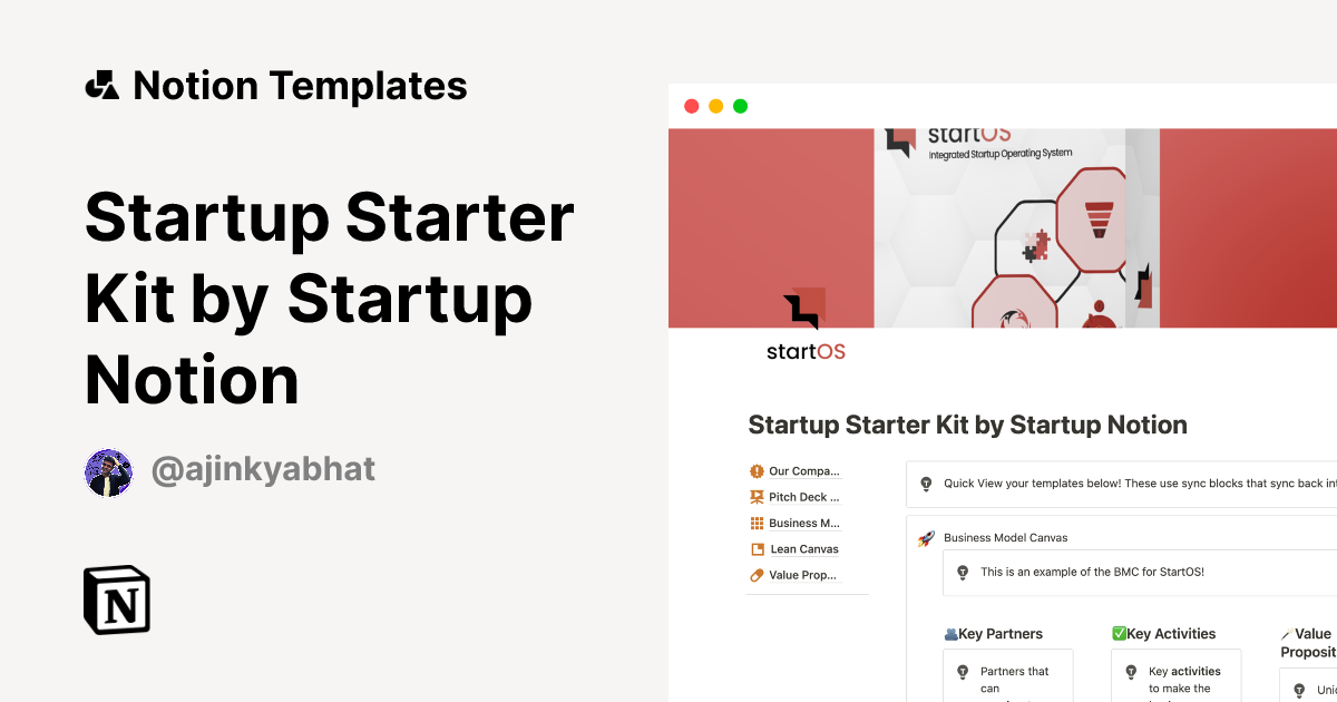 תבנית Startup Starter Kit by Startup Notion | Marketplace של Notion