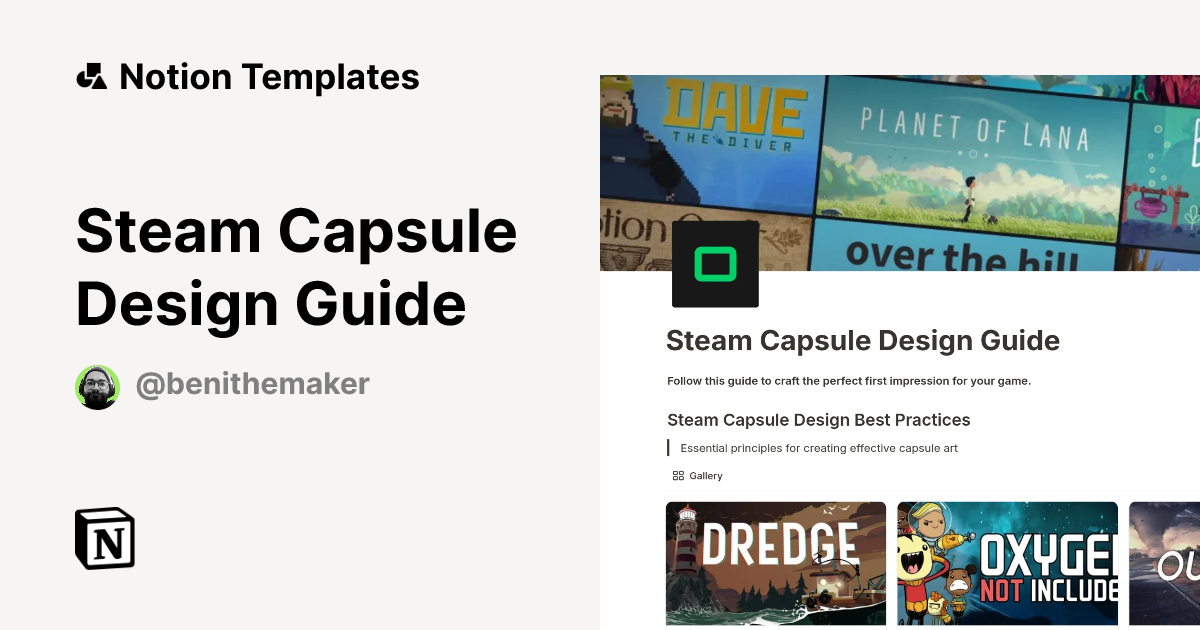תבנית Steam Capsule Design Guide | Marketplace של Notion