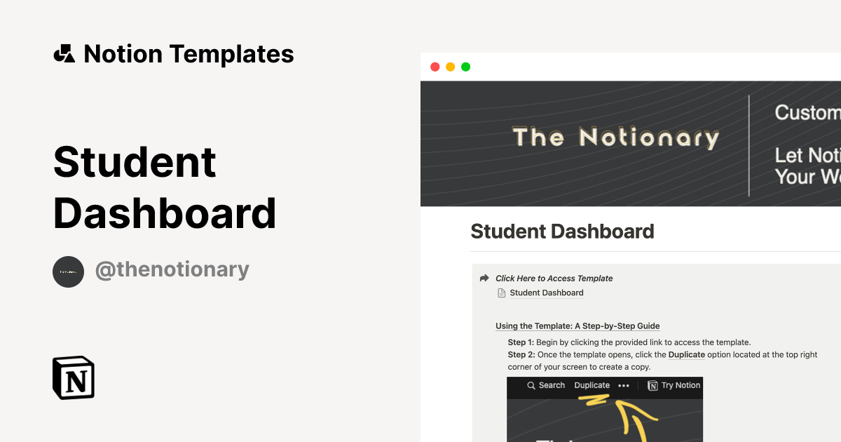 תבנית Student Dashboard | Marketplace של Notion