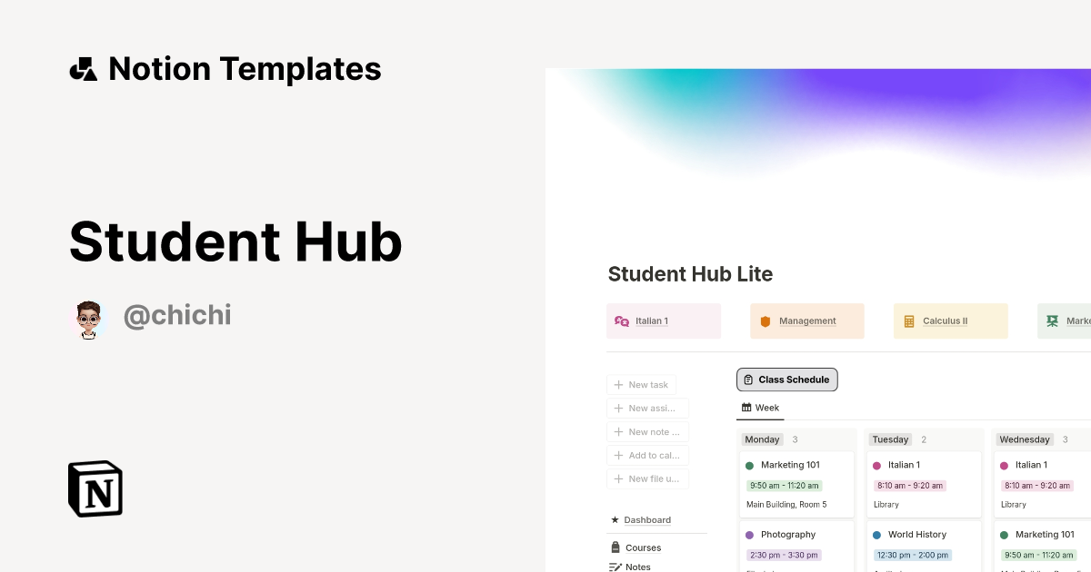תבנית Student Hub מאת Chichi | Marketplace של Notion