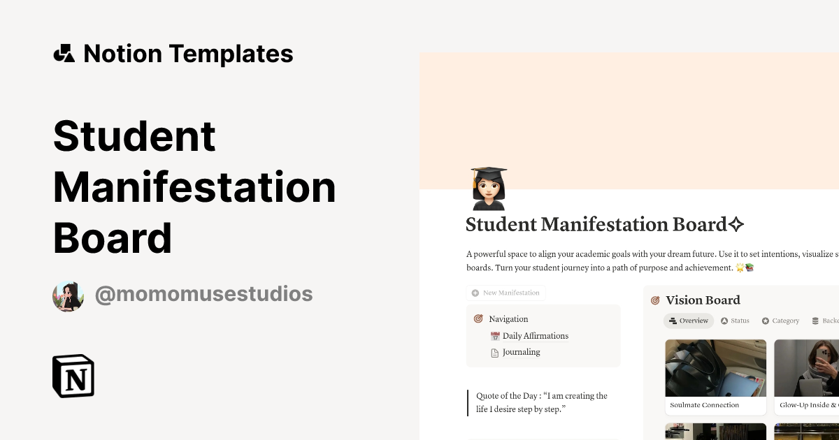 תבנית Student Manifestation Board מאת momomuse studio | Marketplace של ...