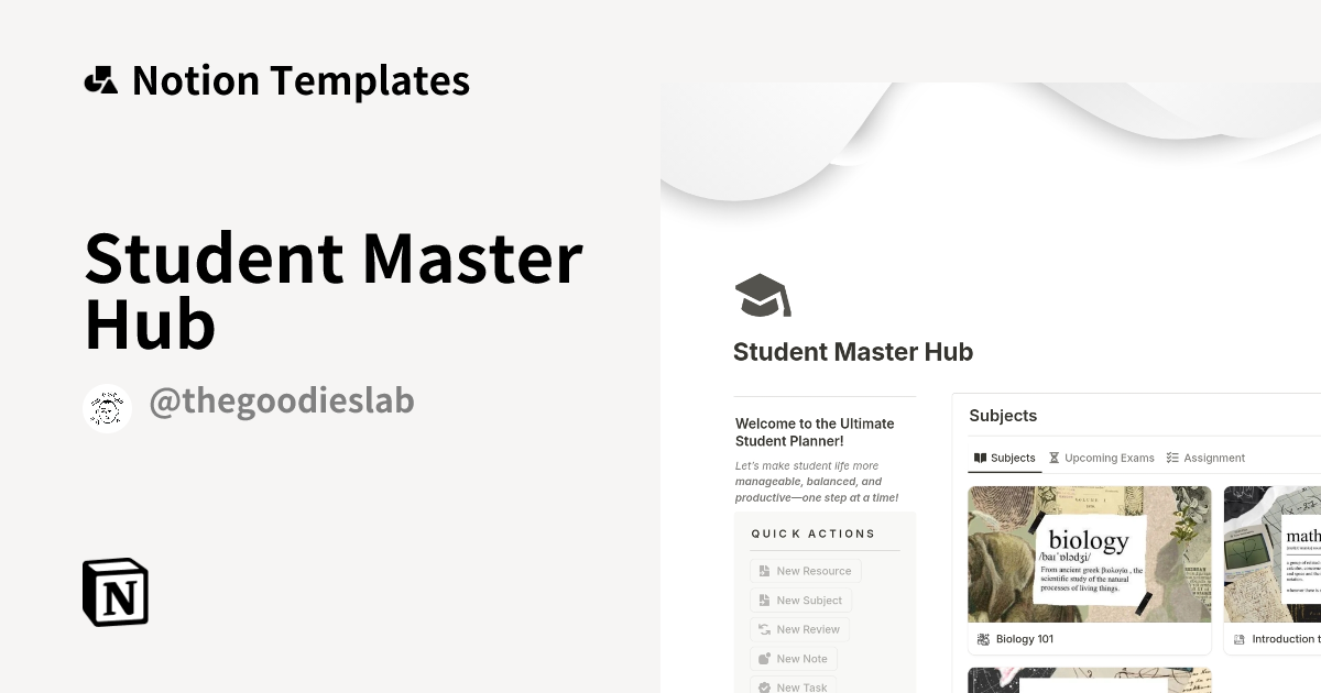 תבנית Student Master Hub מאת The Goodies Lab | Marketplace של Notion