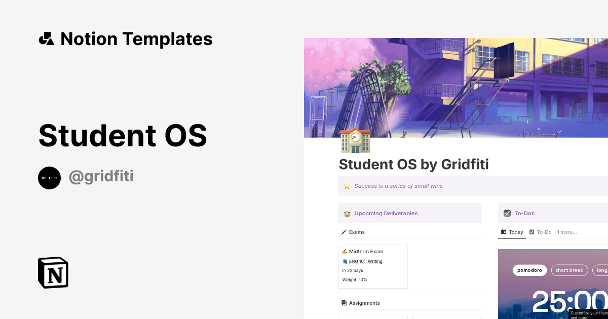 תבנית Student OS מאת Gridfiti | Marketplace של Notion