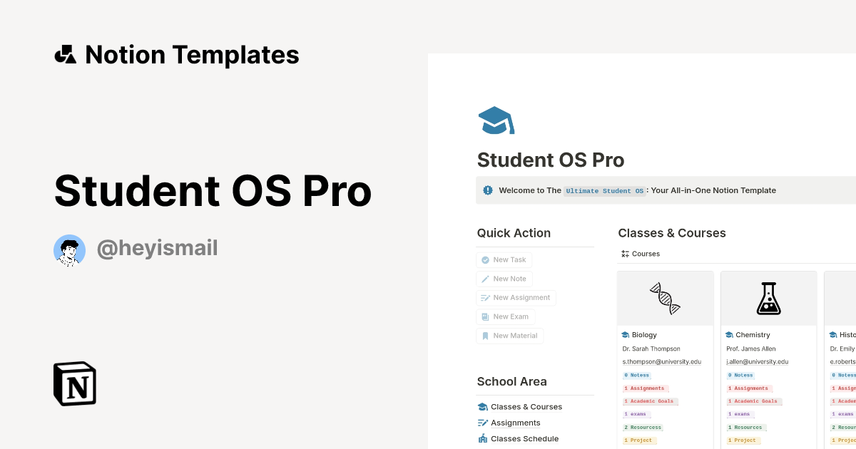 תבנית Student OS Pro מאת heyismail | Marketplace של Notion