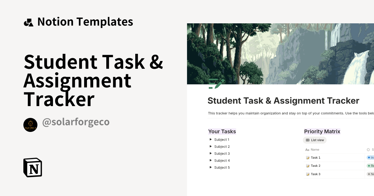 תבנית Student Task & Assignment Tracker מאת SolarForge Co ...