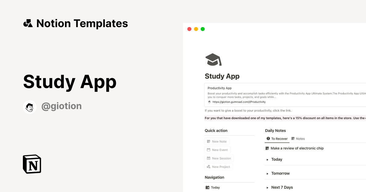 תבנית Study App | Marketplace של Notion