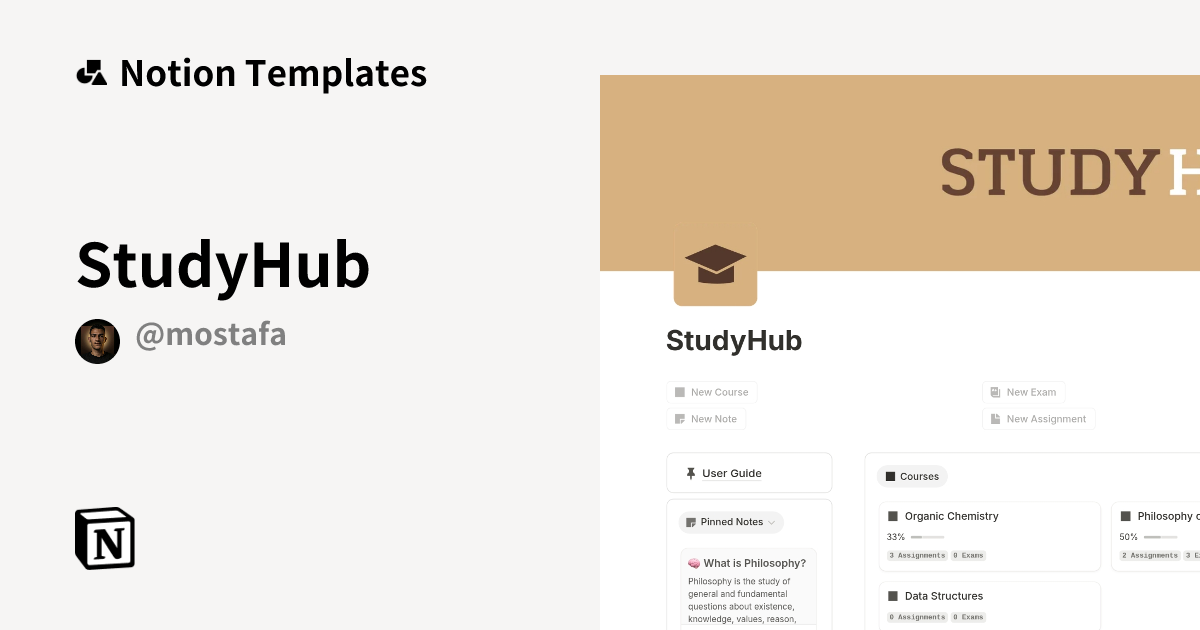 תבנית StudyHub מאת Mostafa Yasser | Marketplace של Notion