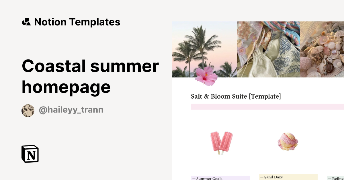 תבנית Coastal summer homepage | Marketplace של Notion