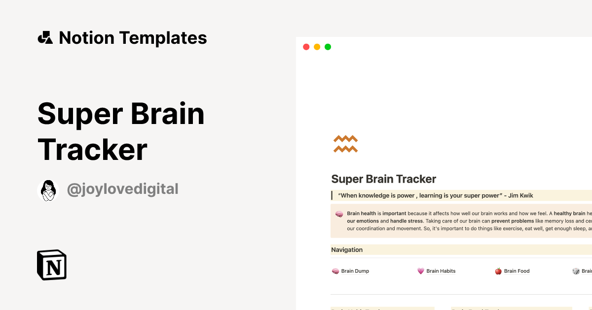 תבנית Super Brain Tracker | Marketplace של Notion