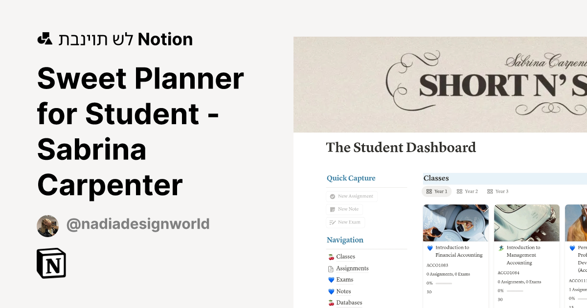 תבנית Sweet Planner for Student - Sabrina Carpenter מאת ...