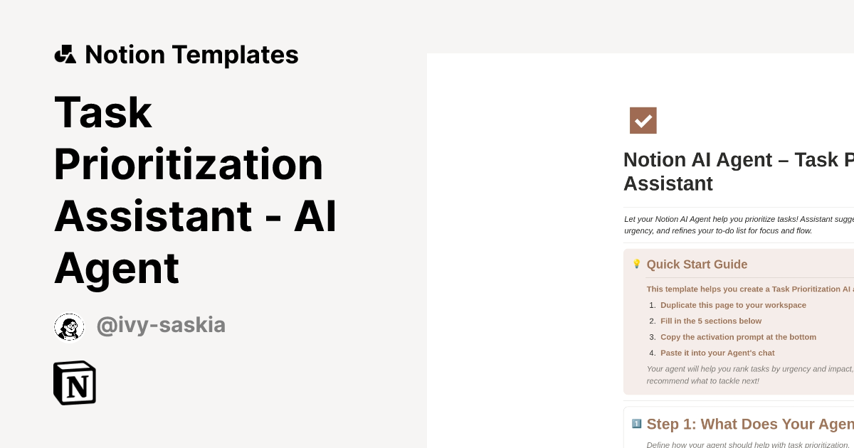 תבנית Task Prioritization Assistant - AI Agent | Marketplace של Notion