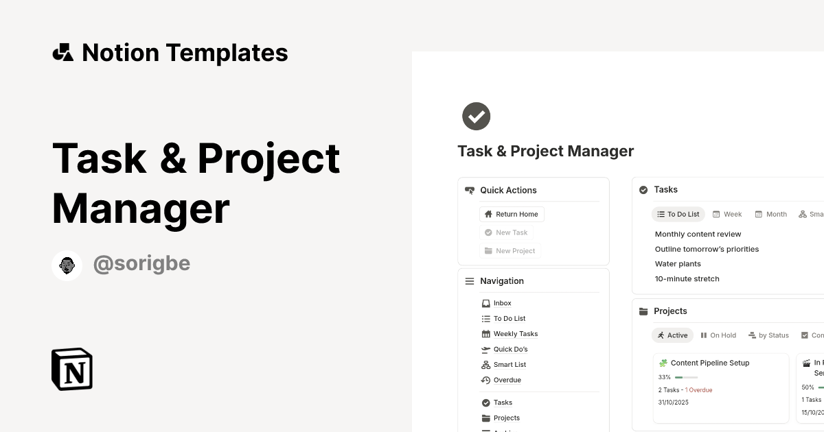 תבנית Task & Project Manager | Marketplace של Notion