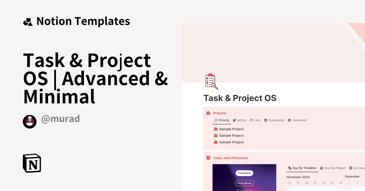 תבנית Task & Project OS | Advanced & Minimal | Marketplace של Notion