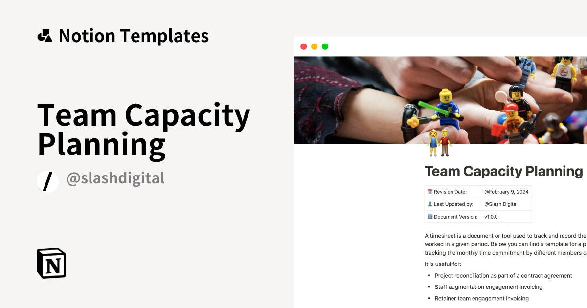 תבנית Team Capacity Planning מאת Slash Digital | Marketplace של Notion