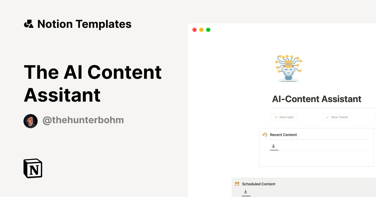 תבנית The AI Content Assitant מאת Hunter Bohm | Marketplace של Notion